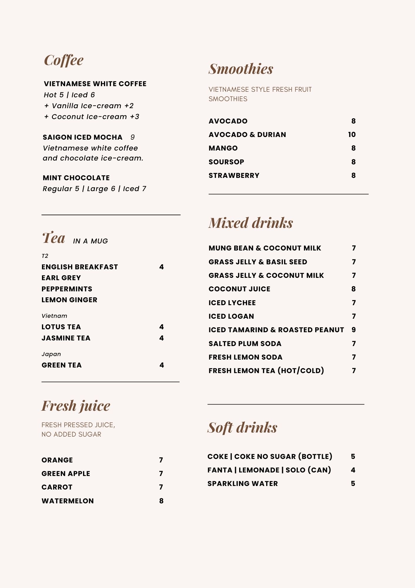 8 Monkeys restaurant menu – 8 Monkeys Vietnamese Restaurant